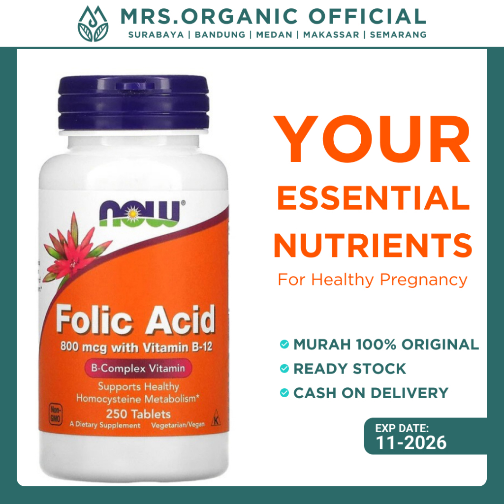 Jual SUPLEMEN VITAMIN FOLIC ACID - ASAM FOLAT NOW 800MCG 250 TABS - Ibu ...