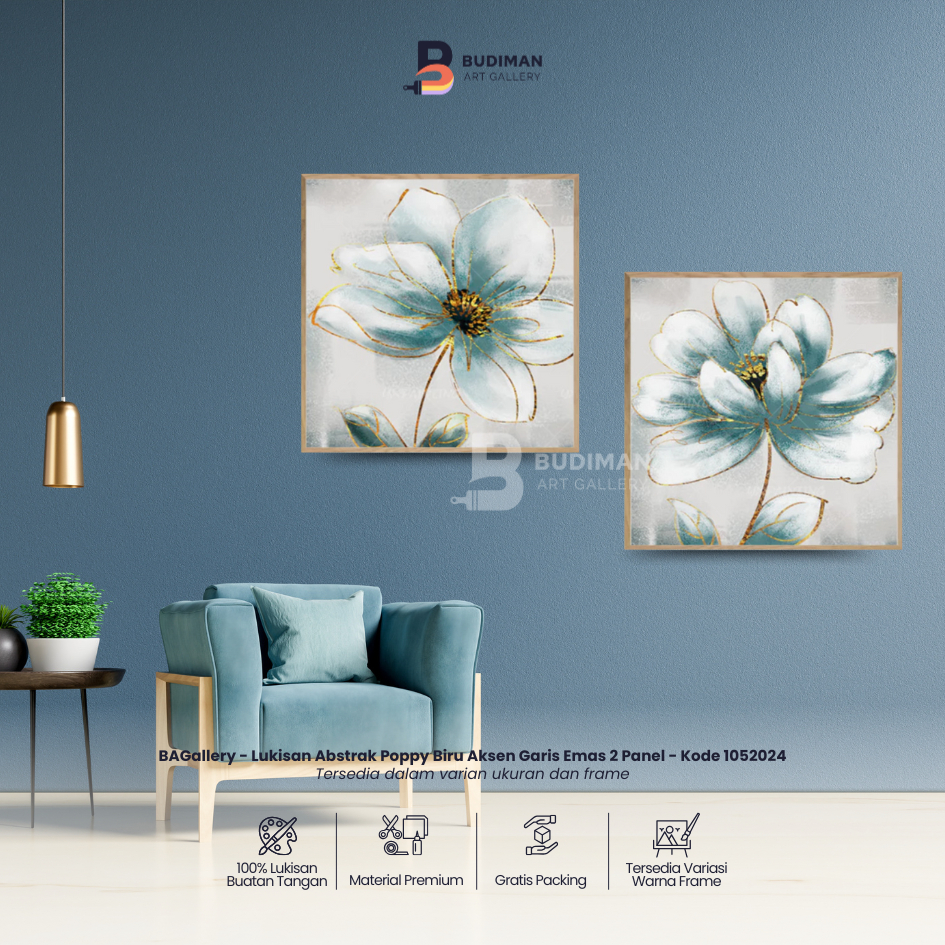 Jual BAGallery - Lukisan Abstrak Hiasan Dinding Aesthetic Poppy Biru ...