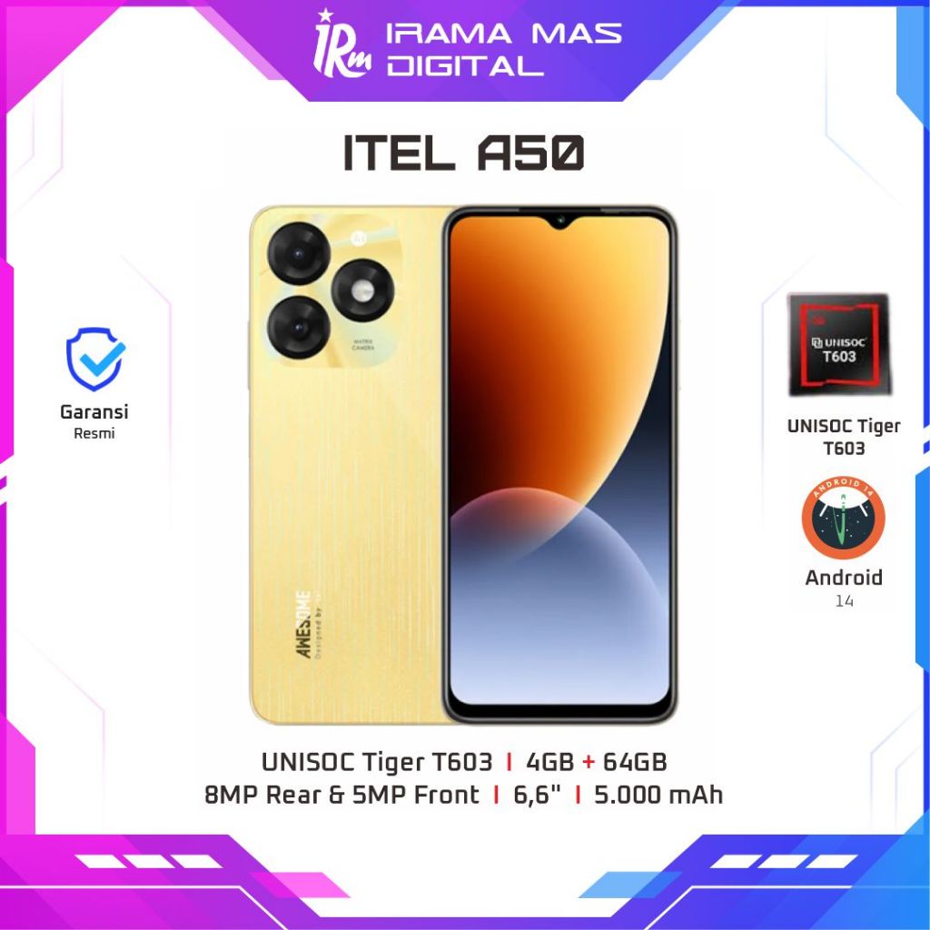 Jual ITEL A50 - 4GB/64GB (green, blue, black, gold) | Shopee Indonesia