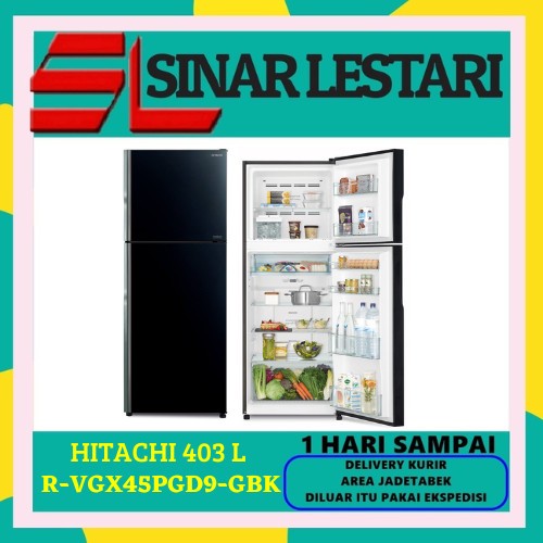 Jual HITACHI R-VGX45PGD9-GBK KULKAS 2 PINTU 403 LITER lass Glass Deluxe BLACK | Shopee Indonesia