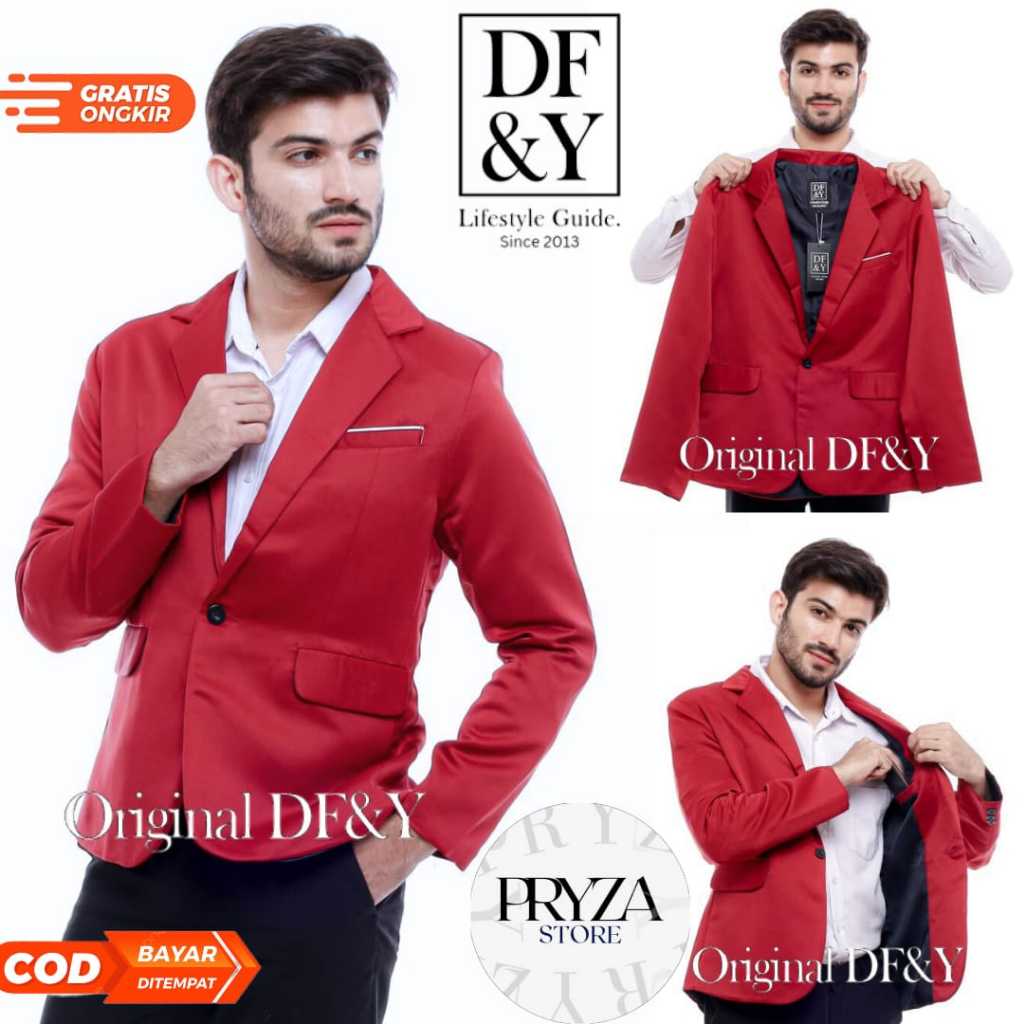 Jual Pryza Jas Blazer Pria Merah Maroon list putih / Jas Blazer Best ...