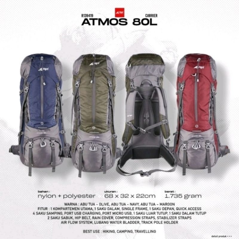 Jual Carrier Arei Toba 60L | Arei Atmos 80L | Rei Toba 60L | Arei Ramelu 65L | Shopee Indonesia