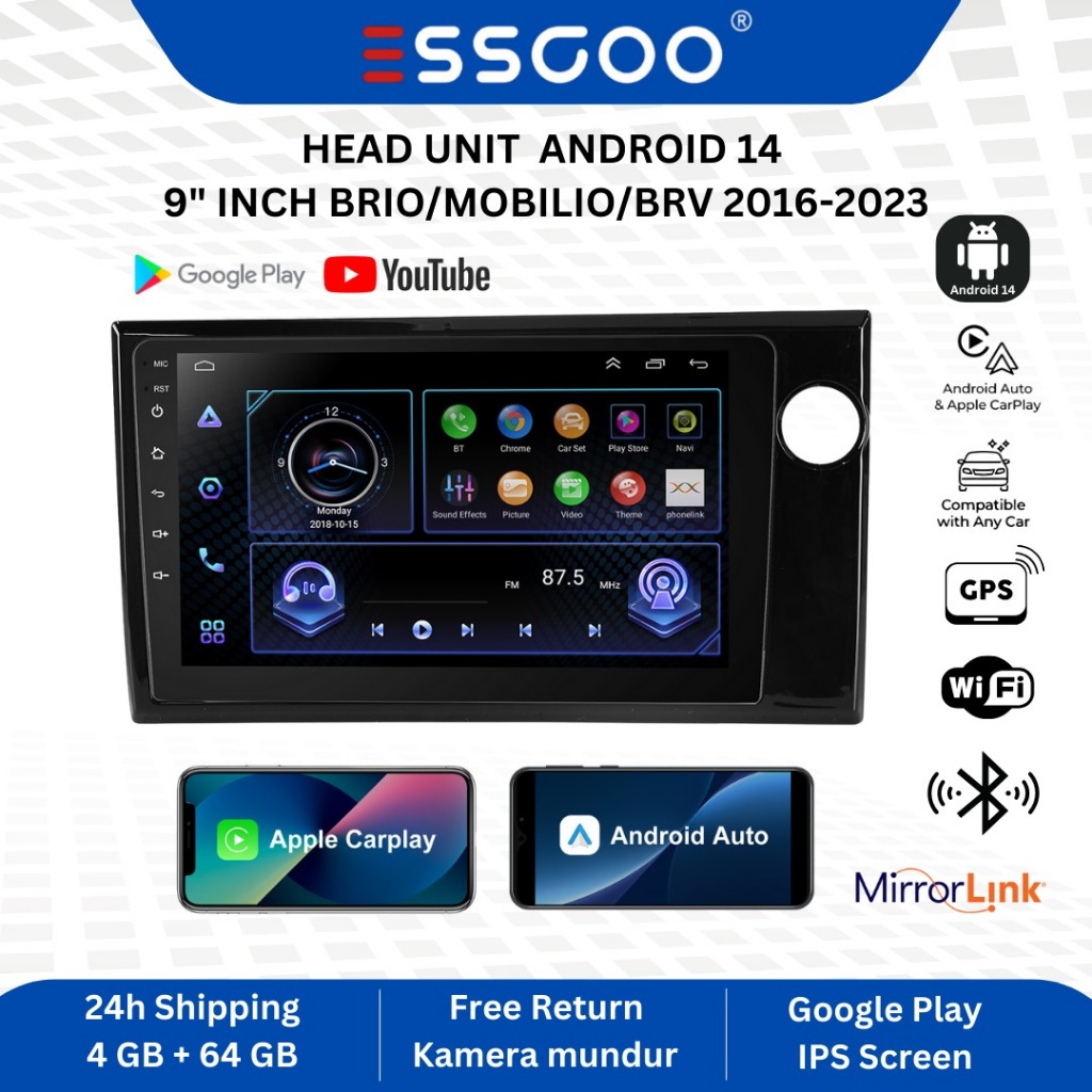 Jual ESSGOO Head Unit Untuk Brio Mobilio Brv 2016-2023 9 Inch 4G+64G Android 13 Termasuk Frame ...