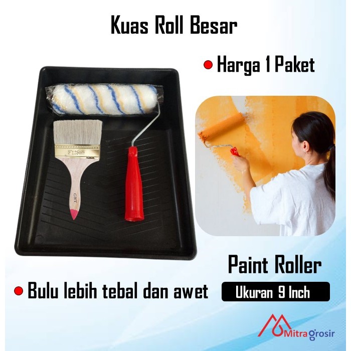 Jual Paket Alat Cat Kuas Roll 9 Inch + Bak Cat + Kuas 4" Promo MURAH ...