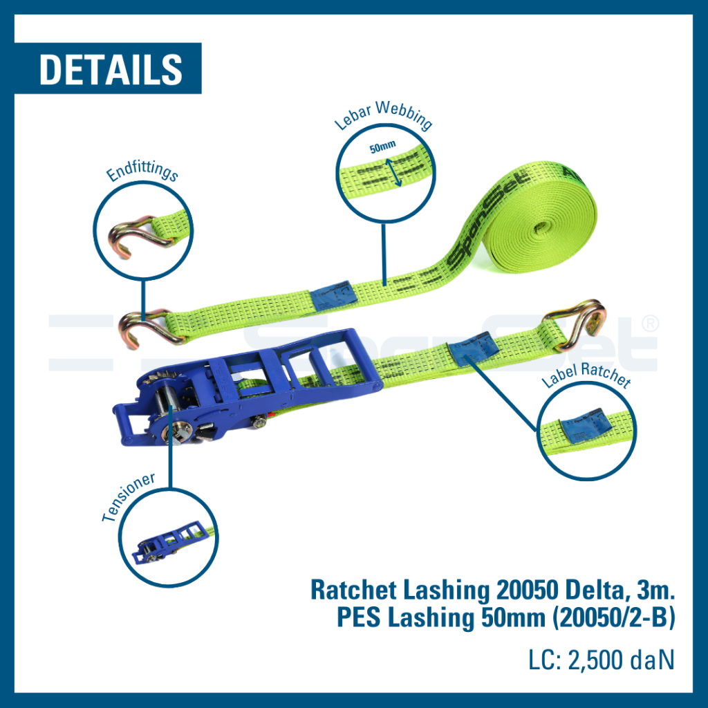 Jual [20040/2-C-4M] SPANSET Tali Ratchet Tie Down Cargo Lashing Track Belt Claw Hook 4 Meter, 75 ...