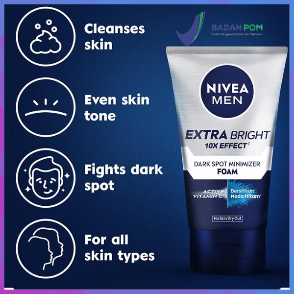 Jual nivea men extra bright 10X effect dark spot minimizer foam active ...