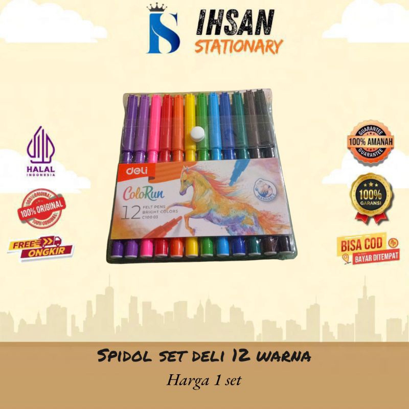 Jual spidol set deli 12 warna (1 set) | Shopee Indonesia