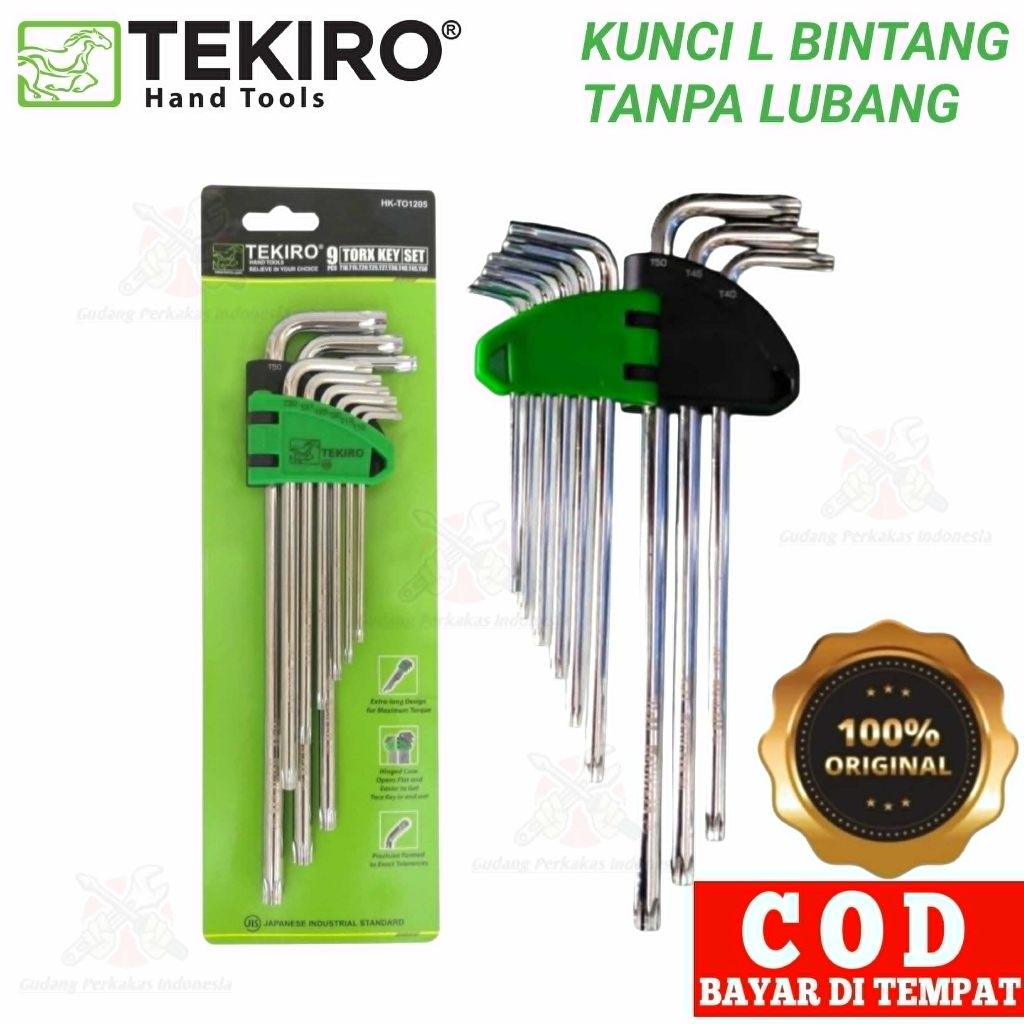 Jual TEKIRO Kunci L Bintang Panjang Tanpa Lubang Set 9Pcs / Torx Key Long Set 9pcs ORIGINAL ...
