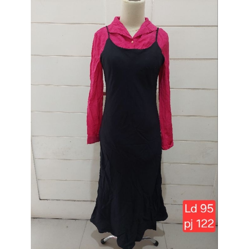Jual One set long dress coco martini overall ol black pink warma hitam ...