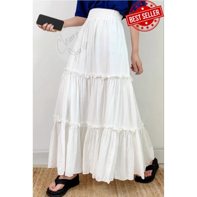 Jual Cherry_ Ruffle Skirt 3 susun / rok panjang wanita / skirt korean ...