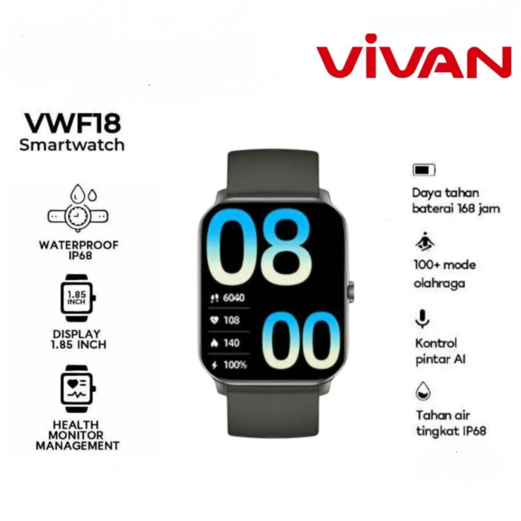 Jual VIVAN VWF18 Smart Watch Waterproof Ip68 100+ Sports Mode Alexa Ai ...