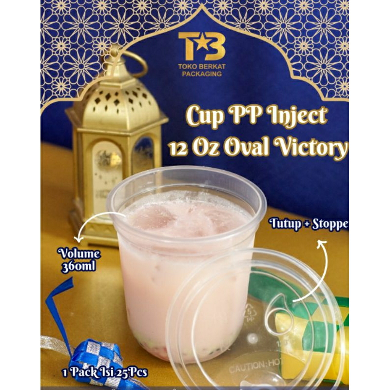 Jual CUP PP INJECTION Oval 12 Oz PLUS TUTUP 360ml isi 25 PCS / Thinwall ...