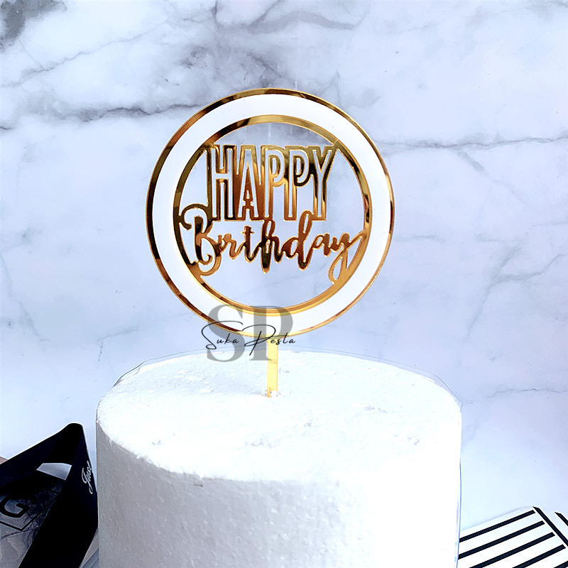 Jual CAKE TOPPER HAPPY BIRTHDAY BULAT AKRILIK 09 / HIASAN KUE HBD BULAT ...