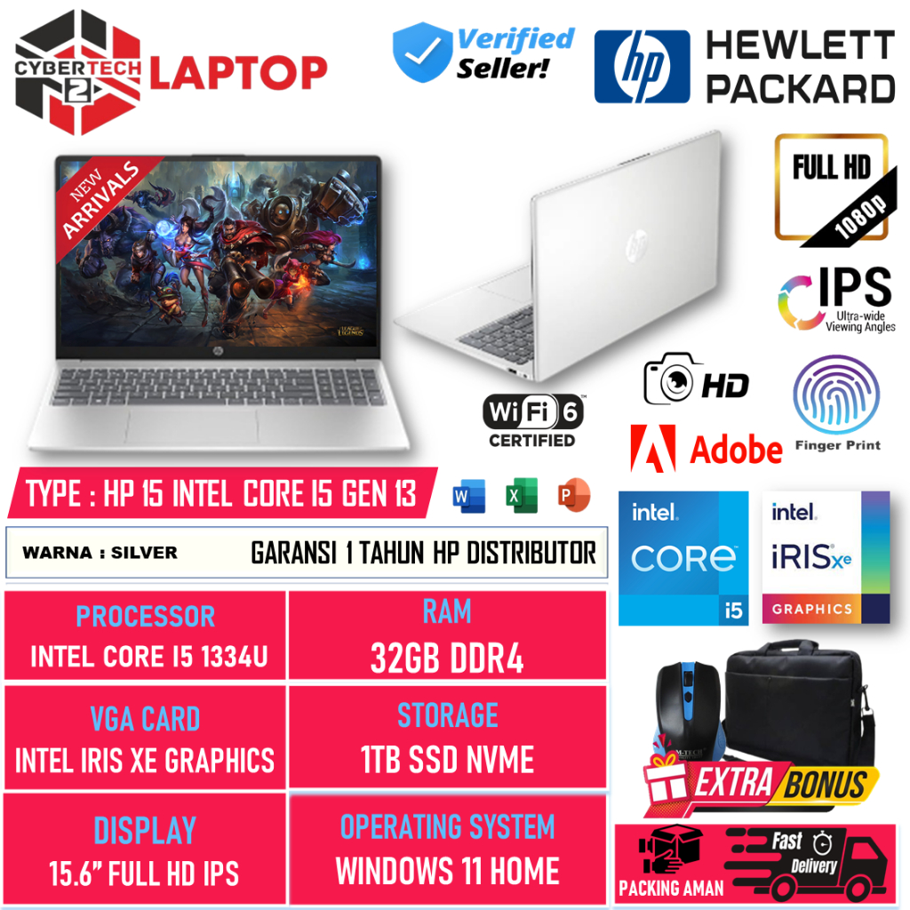 Jual PROMO Laptop HP 15 Intel i5 1334U Ram 32GB 1TB SSD 15.6 inch Iris Xe FHD IPS Windows 11 ...