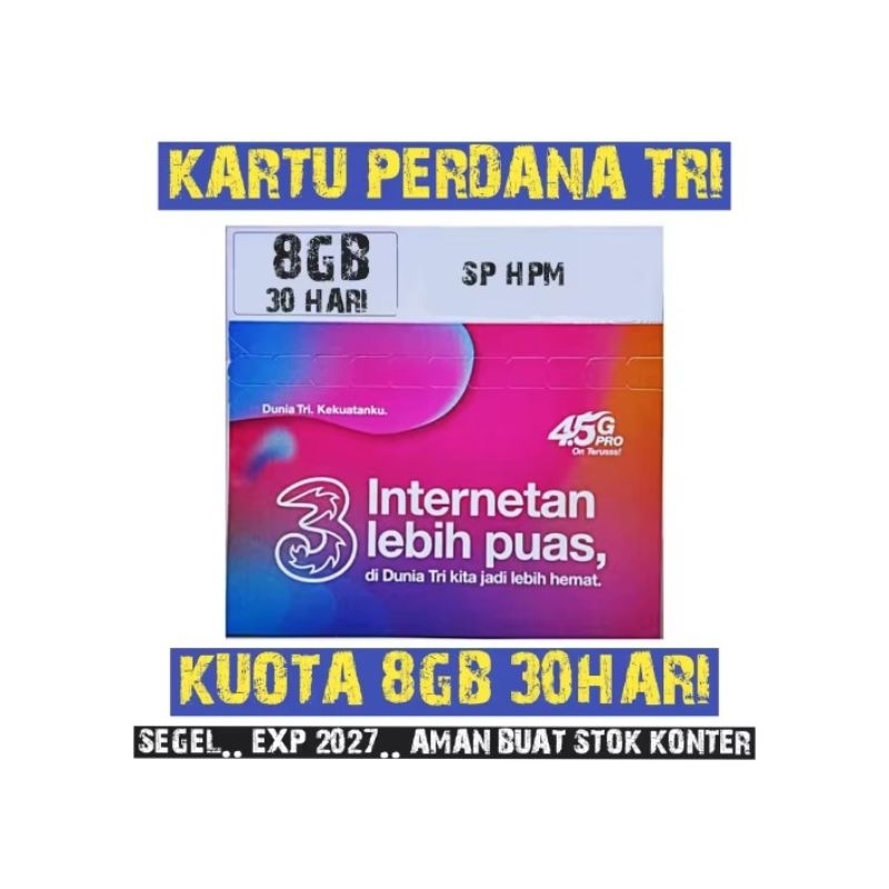Jual KARTU PERDANA TRI 8GB NASIONAL | Shopee Indonesia