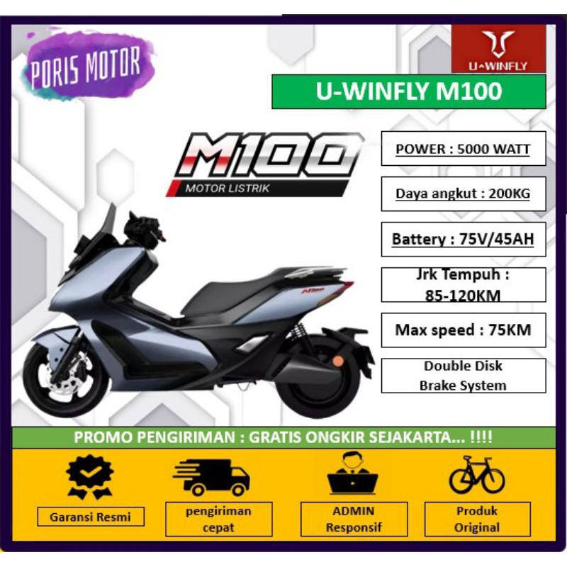 Jual TERBARU MOTOR LISTRIK U-WINFLY M100 LITHIUM BATTERY POWER 5000 ...