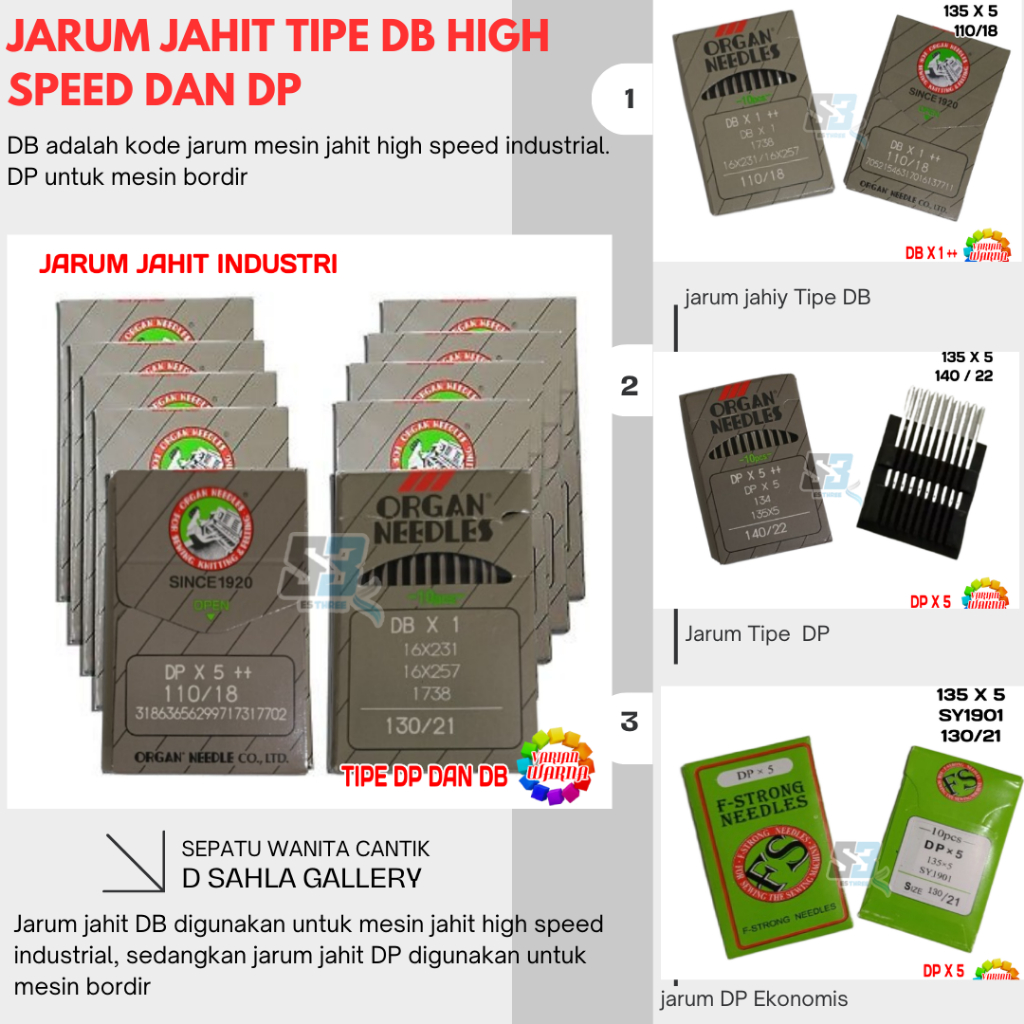 Jual Jarum Jahit Industri Organ DB dan DP Mesin Jahit Industri Jarum 1 Typical/Juki/Brother ...