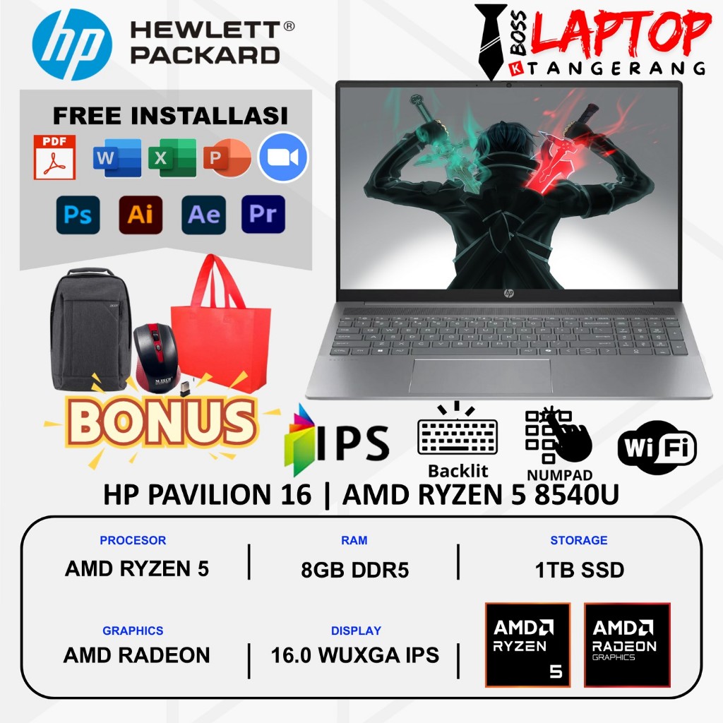 Jual LAPTOP KANTOR HP PAVILION 16 AMD RYZEN 5 8540U 8GB DDR5 1TB SSD 16.0 WUXGA IPS WIN11 ...