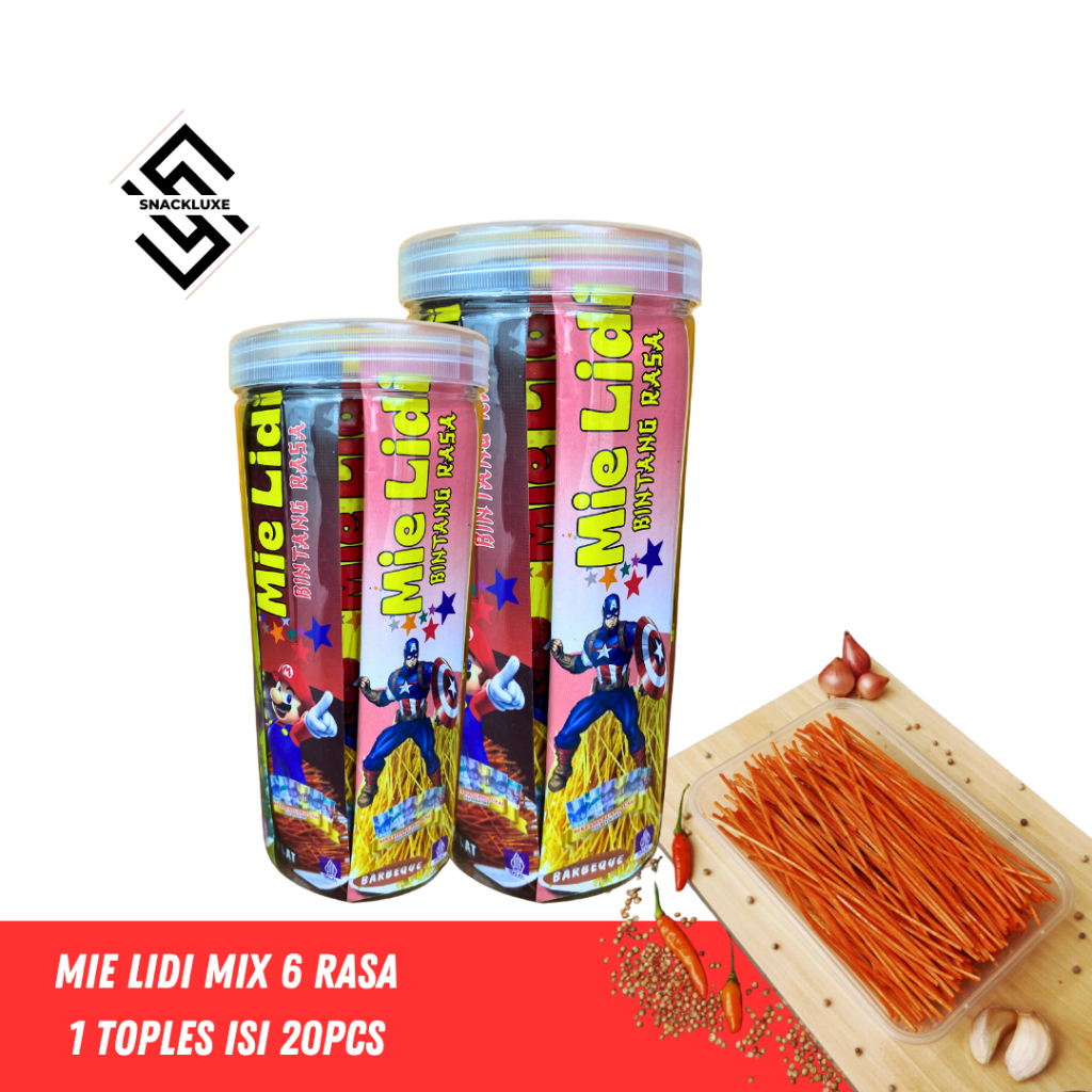 Jual Mie Lidi Karakter 6 Varian Rasa Kemasan Toples Isi 20Pcs Mie Lidi ...