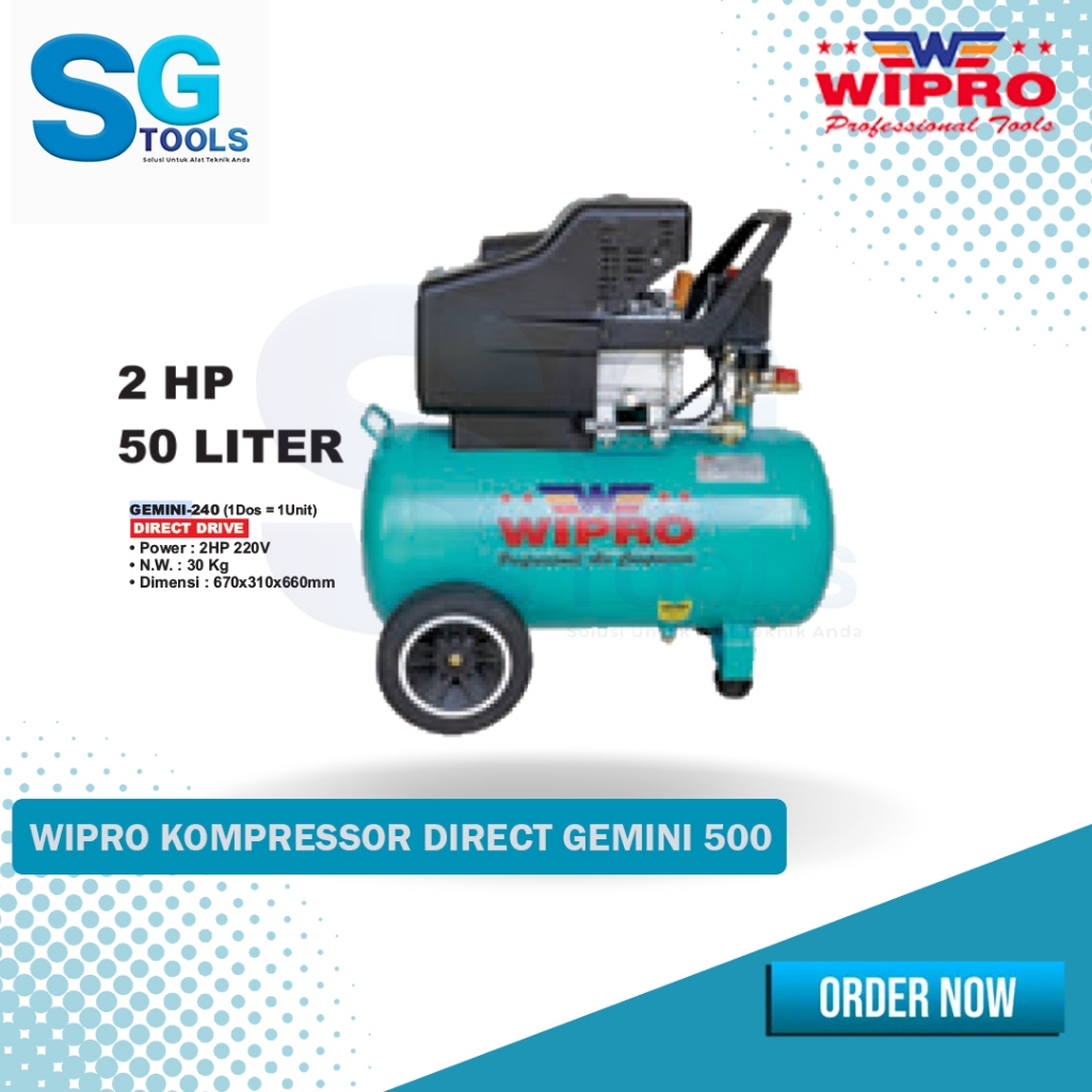 Jual Wipro Kompresor Angin Gemini-500 2HP 50 Ltr - Kompresor Direct ...