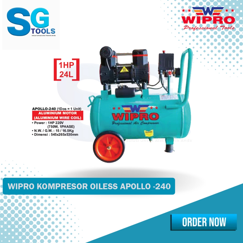 Jual Wipro Kompresor Oiles Silent 1HP 24 liter Apollo 240 - Compressor ...