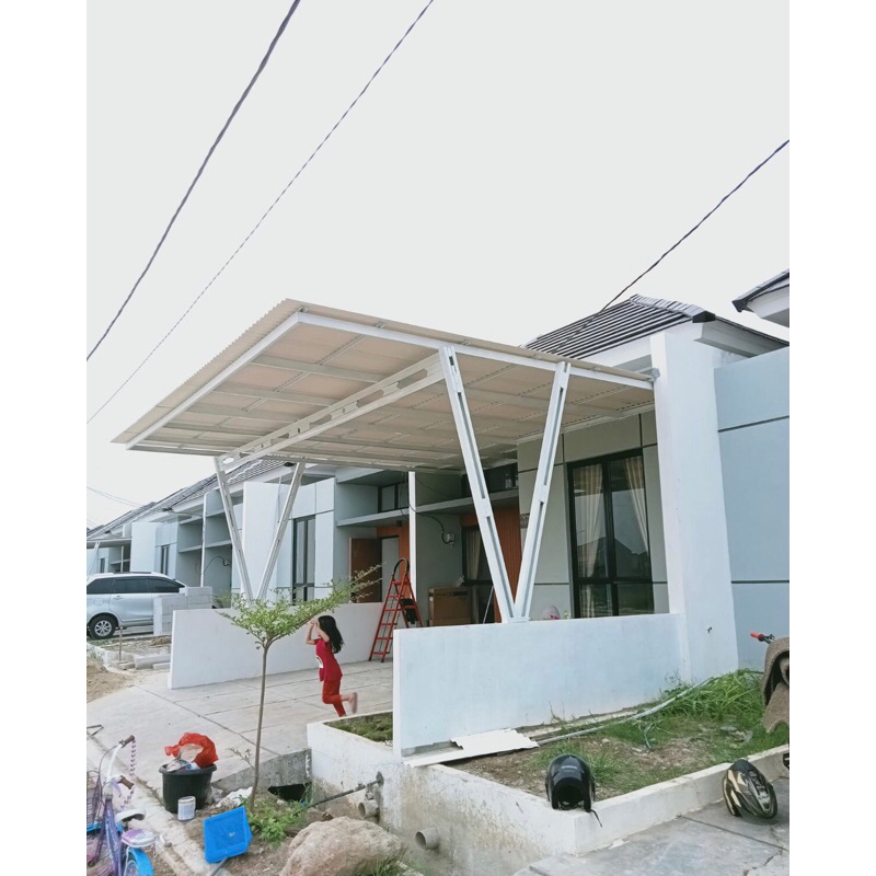 Jual kanopi bajaringan atap alderon Rs single layer+cet terpasang ...