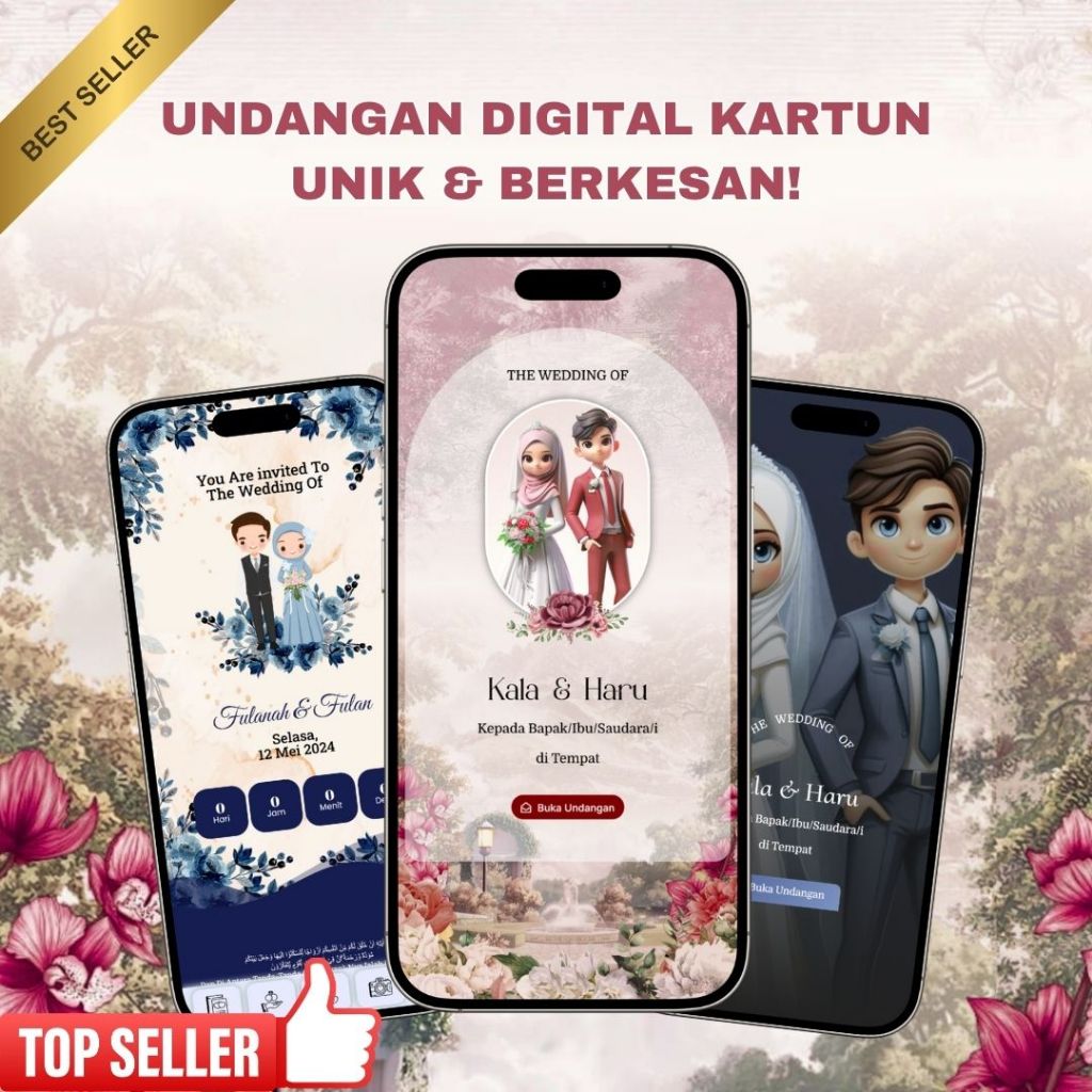 Jual Undangan Digital Website Tanpa Foto, Desain dengan Kartun Kala ...