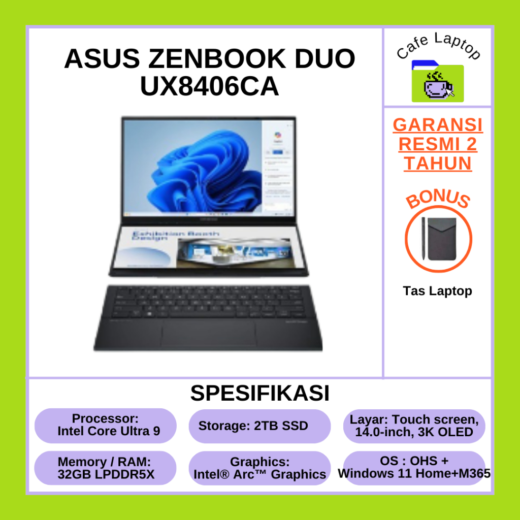 Jual Asus Zenbook Duo UX8406CA OLEDIntel Core Ultra 9-285H 32GB 2TB SSD 14″ 3K Touch Win 11 Home ...