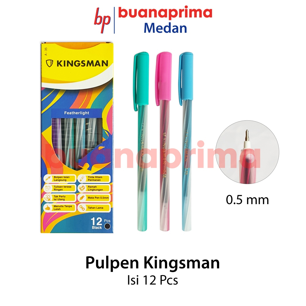 Jual PULPEN KINGSMAN 1 Pack isi 12 pcs Tip 0.5 mm Tinta Hitam Pen Lilin ...