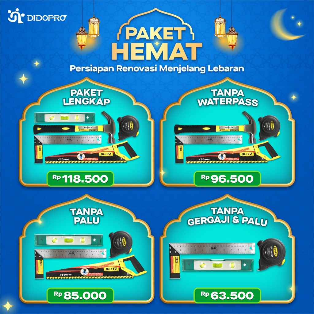 Jual Paket Lengkap 5in1- Gergaji Kayu Palu Kambing Waterpass Siku ...