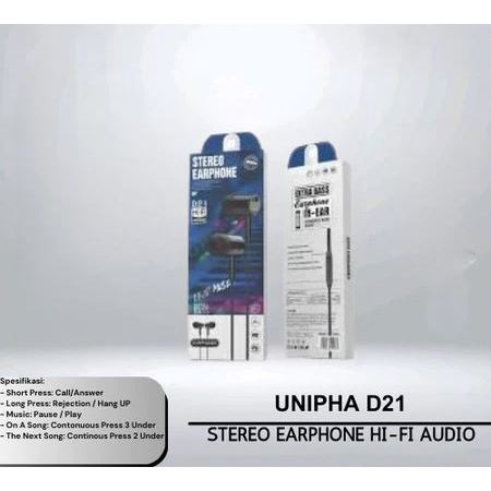 Jual Unipha D21 Stereo Earphone |White & Black | Shopee Indonesia