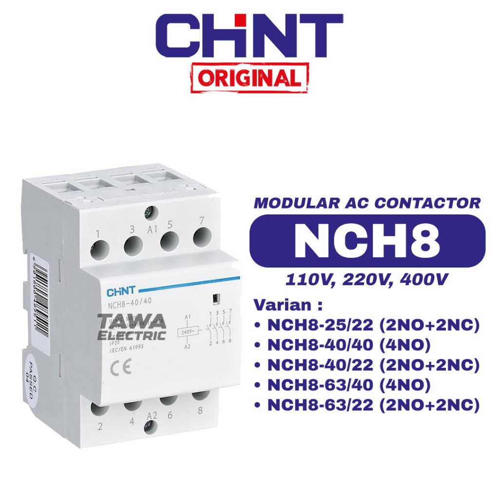 Jual Contactor Modular Din Rail Chint NCH8- 25/22 40/40 40/22 63/40 63/22 110V 220V 400V ...