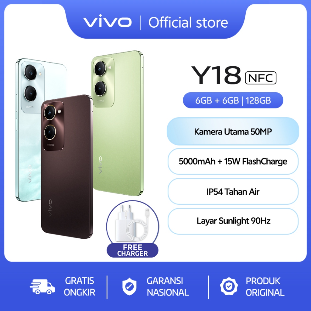 Jual vivo Y18 (6/128) - NFC Multifunctions, 50MP AI Camera, 5000 mAH+15W Flashcharge | Shopee ...