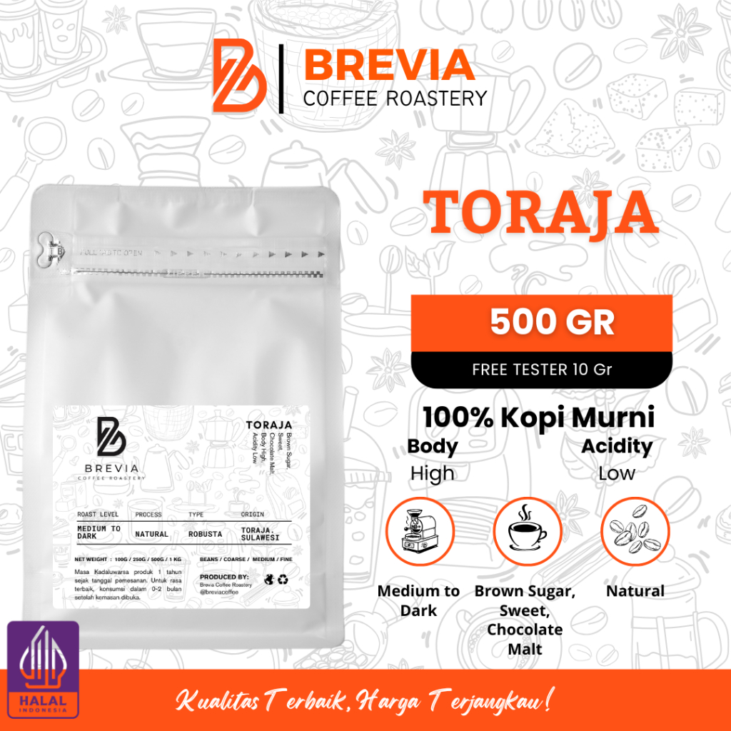 Jual Brevia Coffee Kopi Robusta Toraja Asli 500g Beans Ground Espresso ...