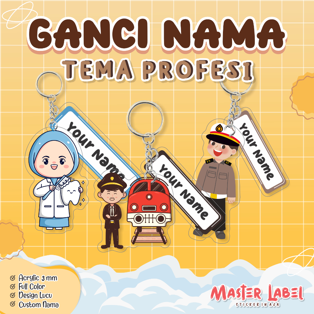 Jual Ganci Nama Tema Profesi Gantungan Kunci Tas Free Custom Nama ...