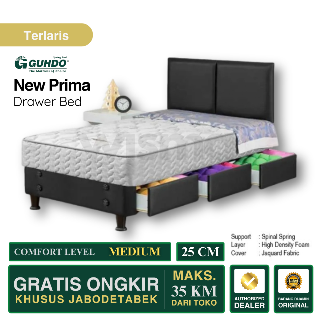 Jual Springbed Laci Set Kasur Guhdo / Drawer Bed New Prima Sandaran Atlantik Putih Merah Coklat ...