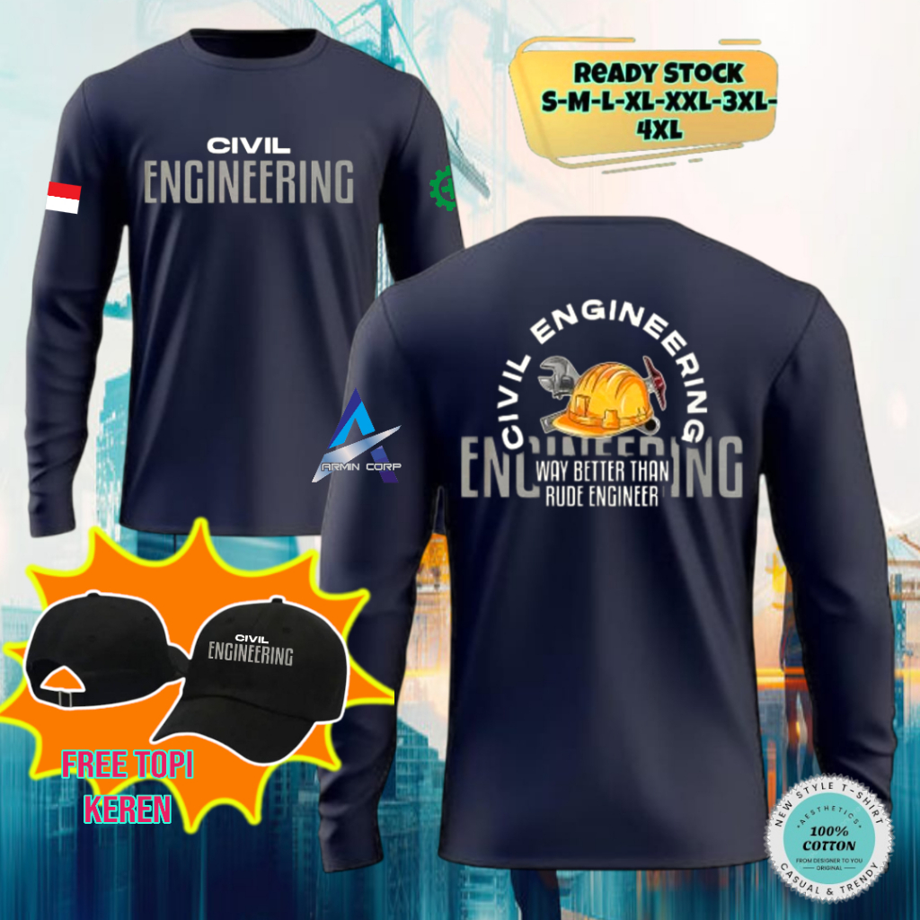 Jual KAOS DISTRO PROFESI CIVIL ENGINEERING DESIGN SABLON FRONT AND BACK ...