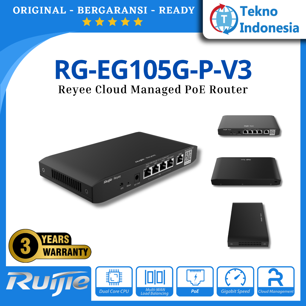 Jual Tekno Indonesia - Ruijie Reyee RG-EG105G-P V3 Router Manage Cloud 5 Gigabit Ports, 4 PoE+ ...
