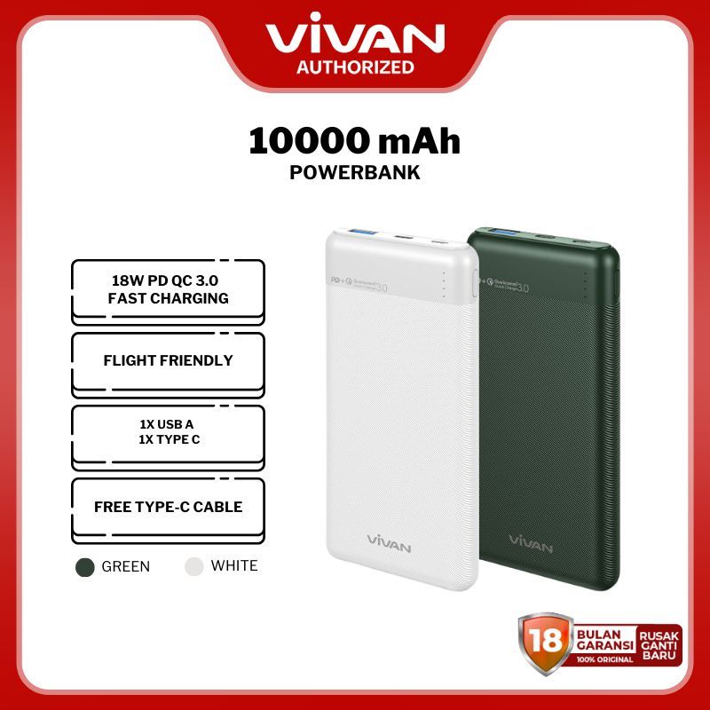 Jual VIVAN VPB-M10 Powerbank 10000mah 18W 3 Output Dual Port Type C ...