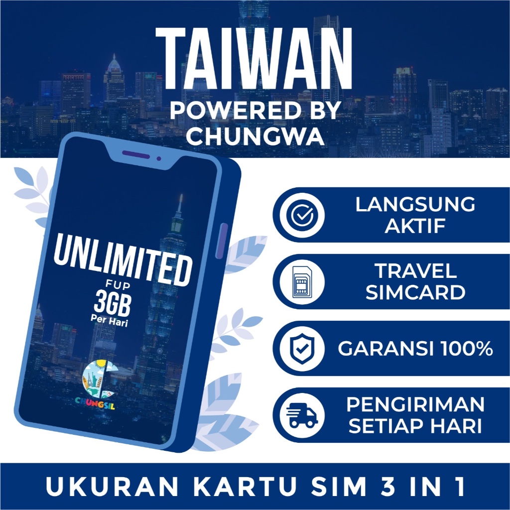 Jual Simcard Taiwan 4G Sim card Unlimited Data FUP (3GB/Days) Provider Chungwa LANGSUNG AKTIF ...