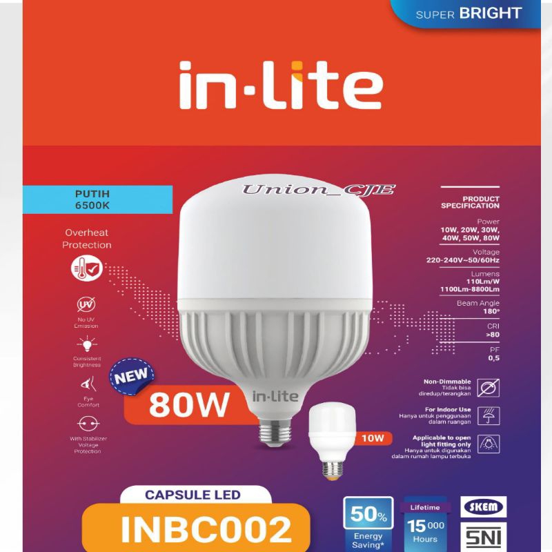 Jual Inlite INBC002 LED Kapsul 80W E27 Putih 6500K 8800Lm Over Heat Protection | Shopee Indonesia