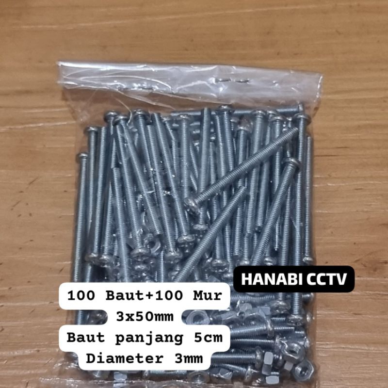Jual 100 Baut + 100 Mur 3X50mm Baut JP M3 x Panjang 5cm Diameter 3mm | Shopee Indonesia