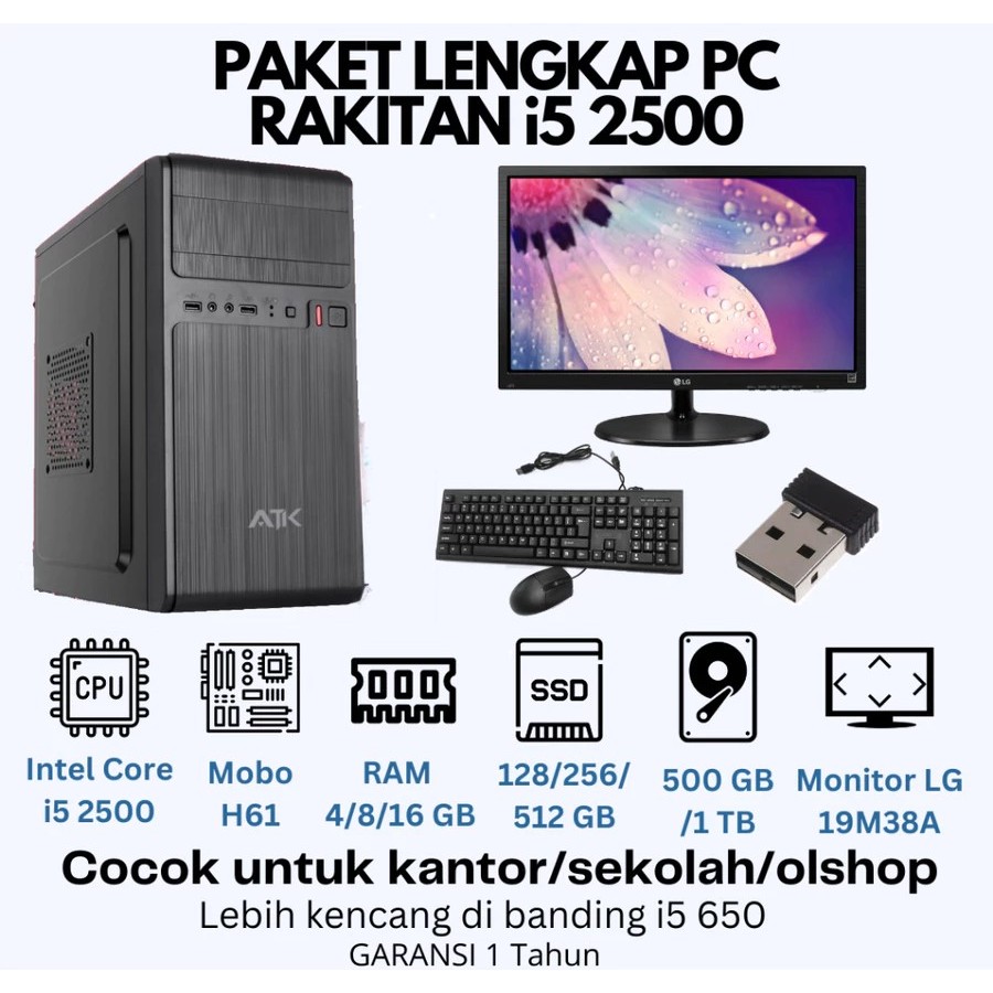 Jual Komputer Kantor, Sekolah Intel Core i5-4590, Ram 8GB Monitor 19 ...