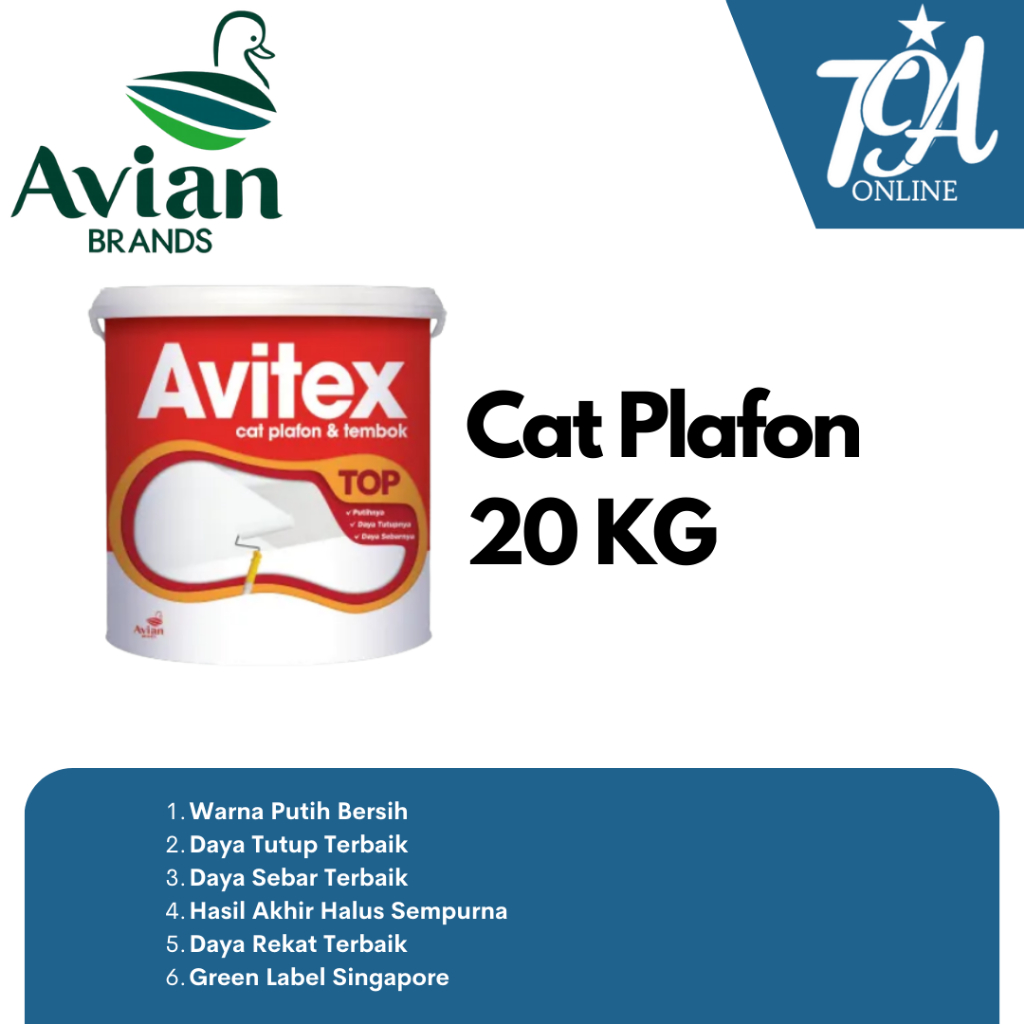 Jual AVIAN Avitex Top Cat Plafon & Tembok Interior Super White 20 KG ...
