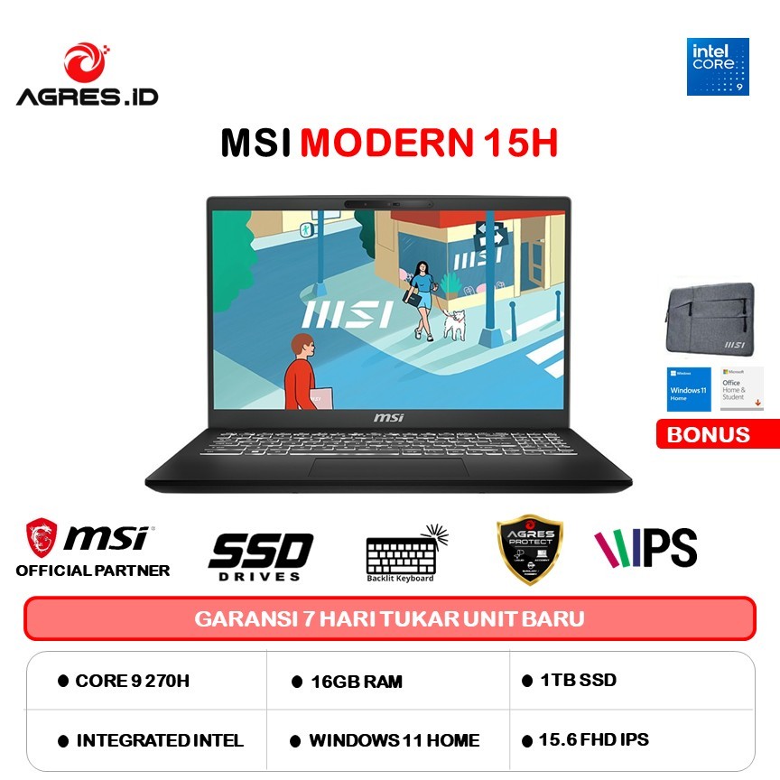 Jual MSI MODERN 15H CORE 9 270H 32GB 1TB W11PRO+OHS 15.6FHD IPS BLIT 2Y ...