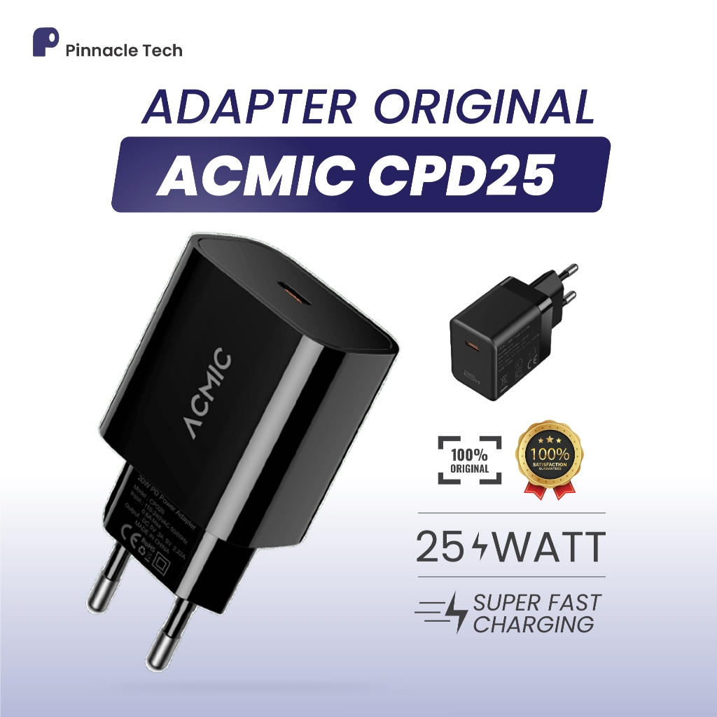 Jual ACMIC CPD25 Type C 25W Kepala Charger Super Fast Charging Adaptor - Black, CPD25 Only ...
