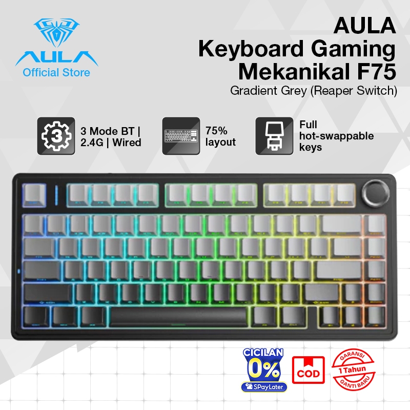 Jual AULA Keyboard Gaming Mechanical Wireless Linear Switch Gasket F75 ...