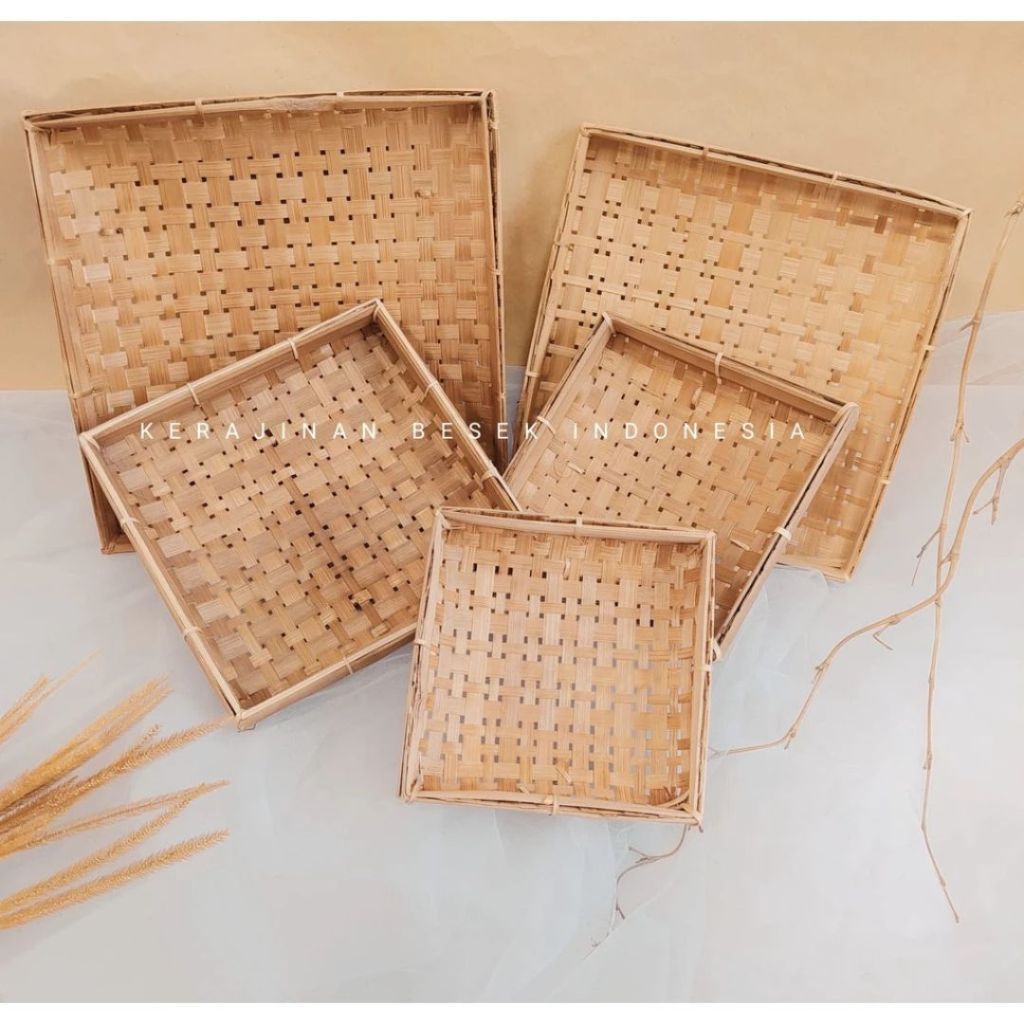 Jual PIRING KOTAK NATURAL BAMBU// Piring makan// Piring tradisional ...