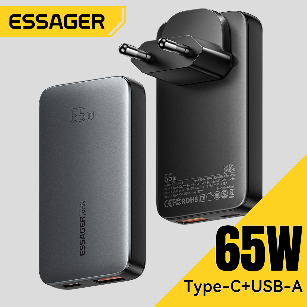 Jual Essager 65W Pengisi Daya Perjalanan Adaptor USB dan Tipe C GAN Pengisian Cepat Ultratipis ...