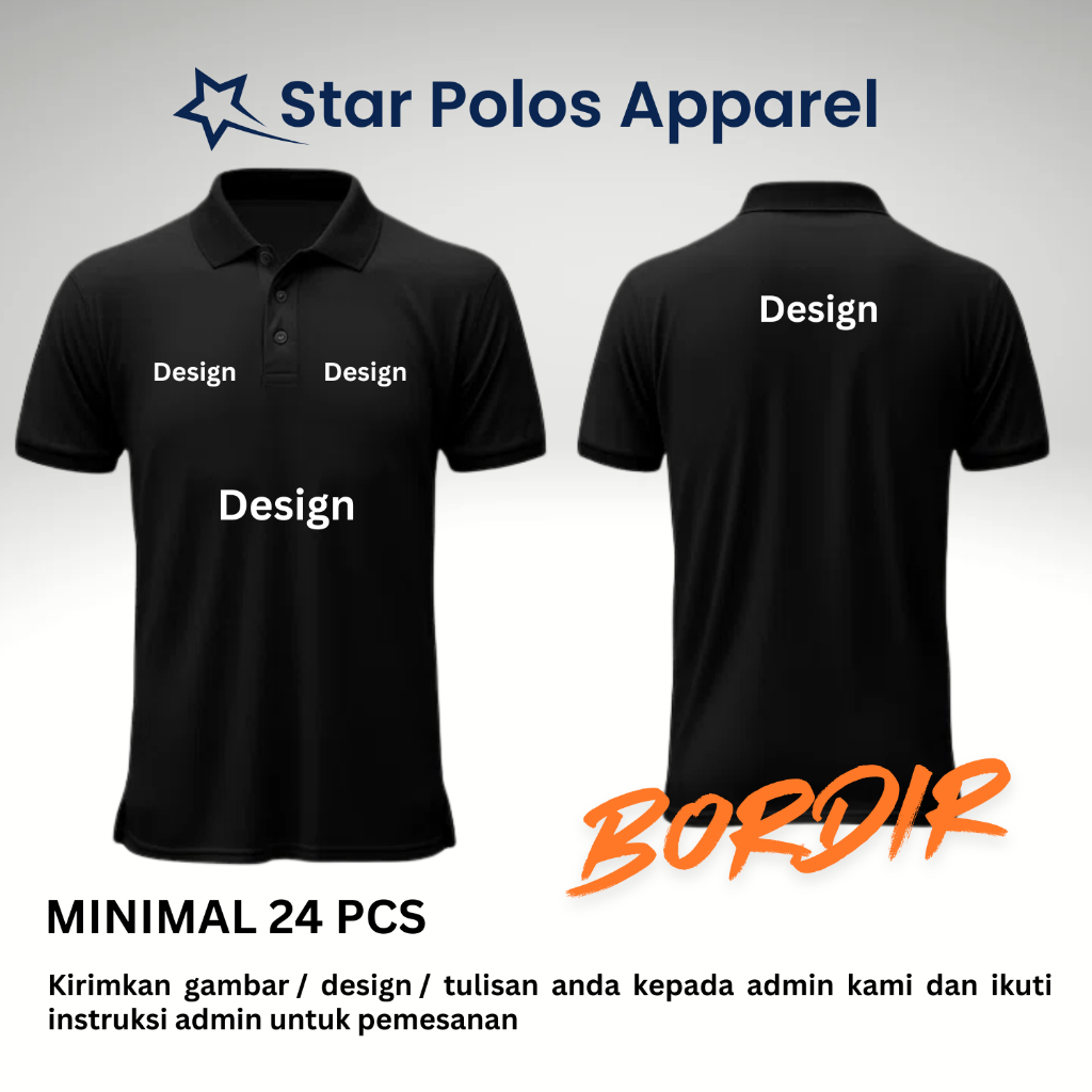 Jual MINIMAL 24 PCS | Kaos Polo Custom Bordir Tulisan Logo Design (Non COD) | Shopee Indonesia